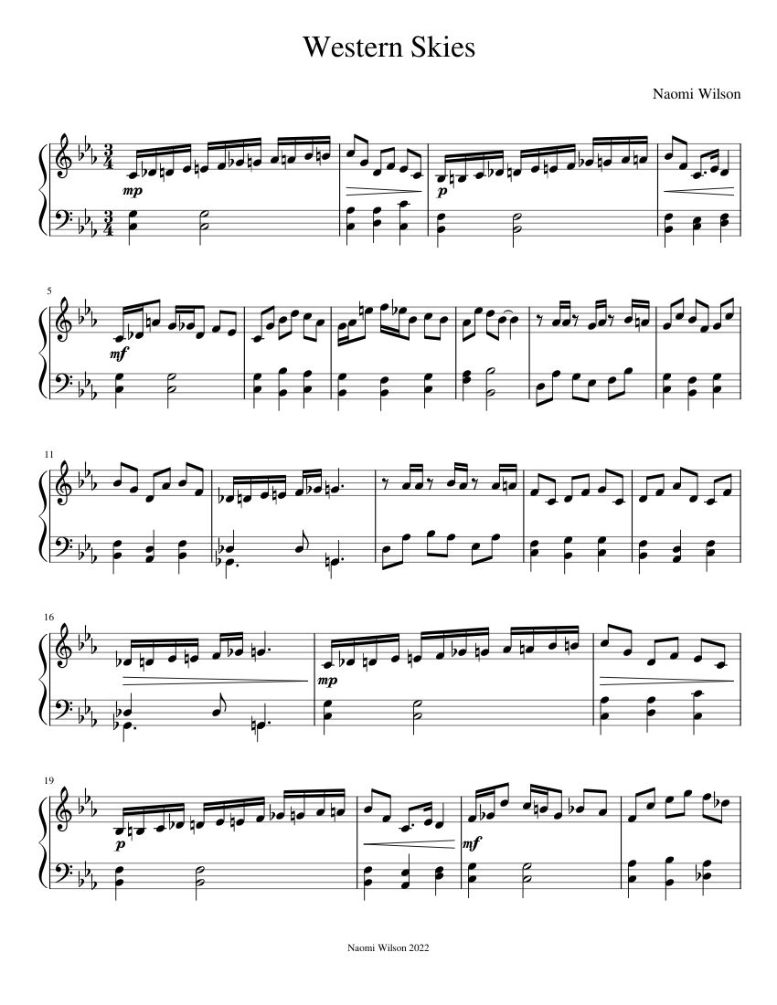 Western_Skies Sheet Music for Piano (Solo) | MuseScore.com