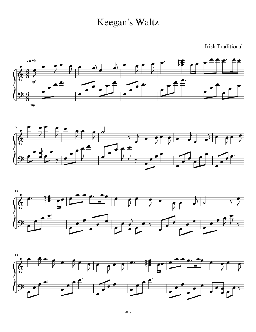Keegan's Waltz ~ Irish Traditional Sheet Music for Piano (Solo ...