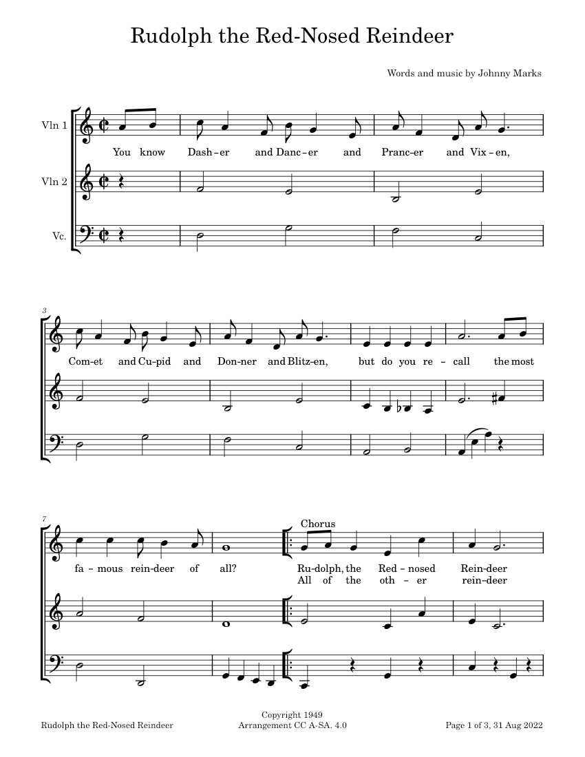 Rudolph the Red-Nosed Reindeer -- Johnny Marks Sheet Music for Violin ...