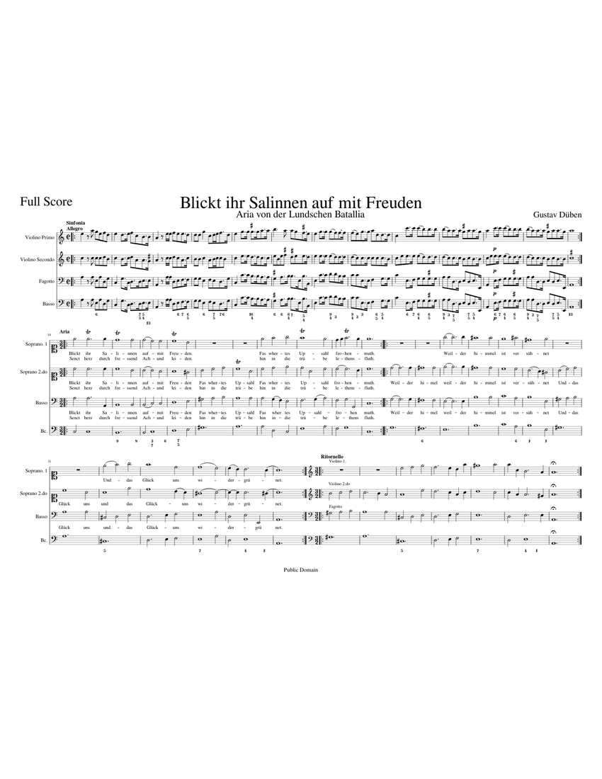 Gustav Düben - Blickt ihr Salinnen auf mit Freuden Sheet music for Bassoon, Strings group (Mixed ...
