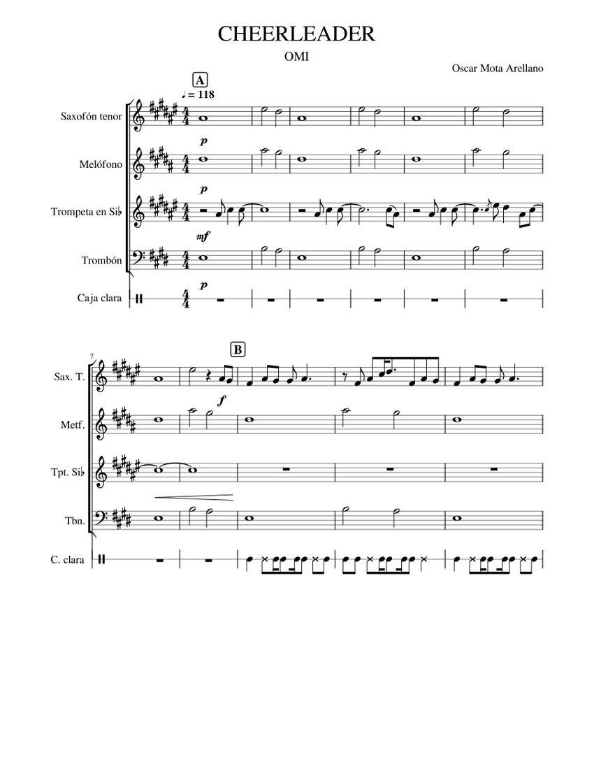 CHEERLEADER Sheet music for Trombone, Mellophone, Saxophone tenor ...