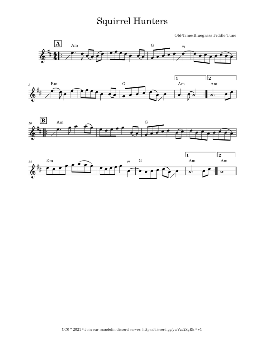 Squirrel Hunters – Old-Time Fiddle Sheet Music for Violin (Solo ...