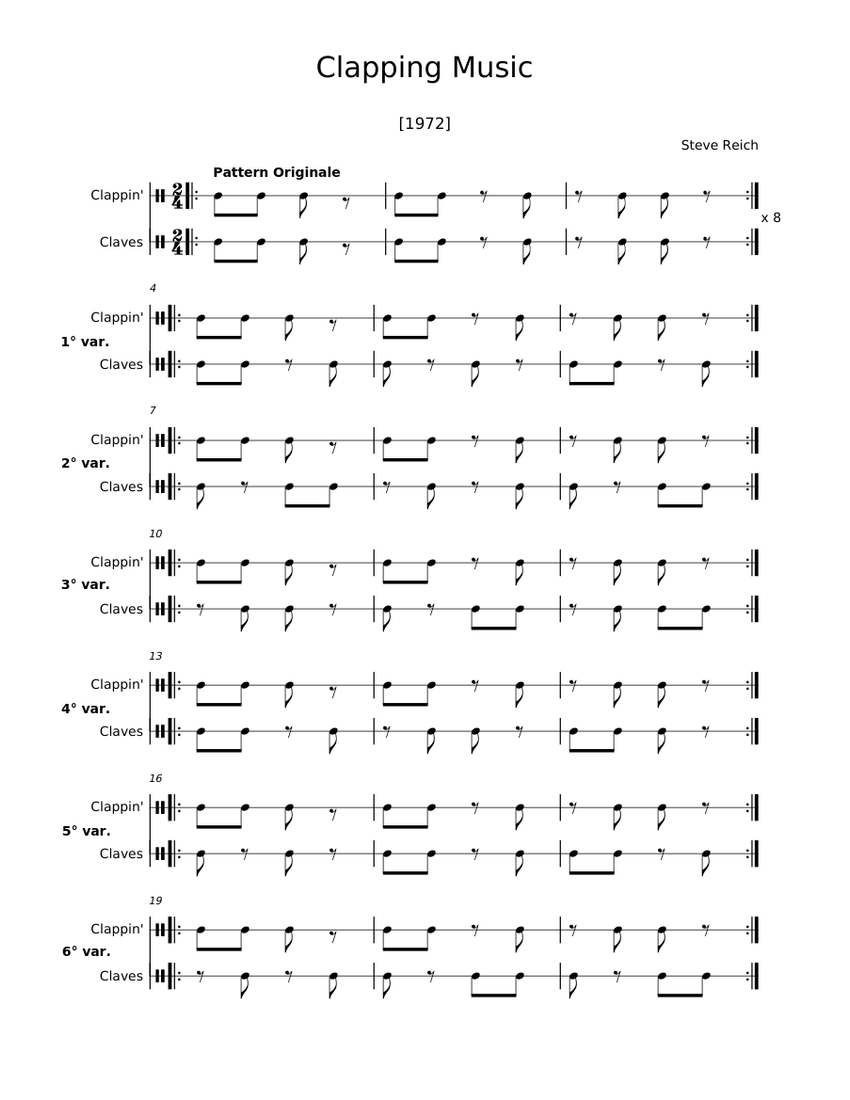 Clapping Music – Steve Reich Clapping Music Sheet Music for Claves ...