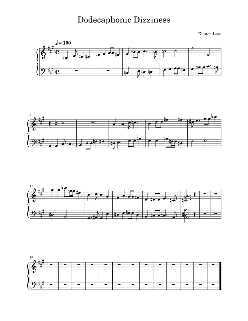 Dodecaphonic Dizziness Sheet Music for Piano (Solo) Easy | MuseScore.com