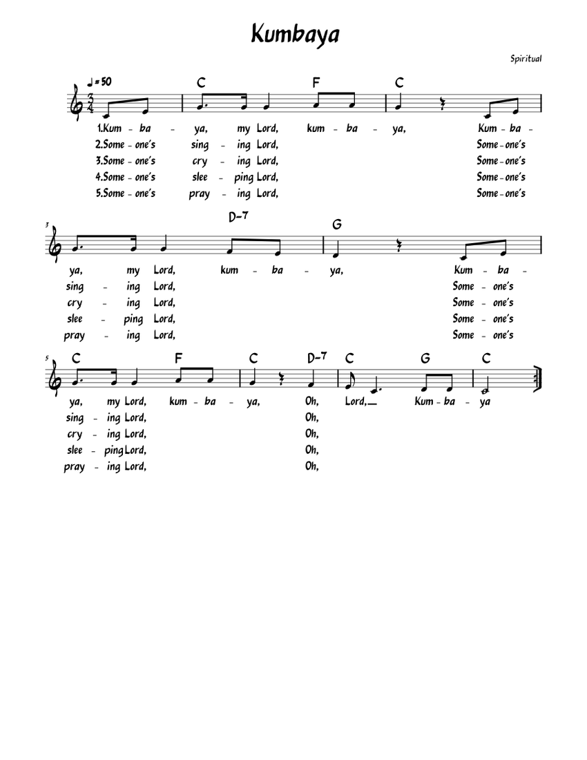 Kumbaya (Lead sheet with lyrics ) Sheet music for Piano (Solo ...