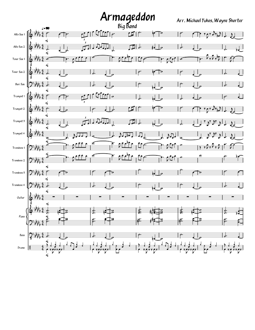 Armageddon Sheet Music for Piano, Trombone, Saxophone alto, Saxophone ...