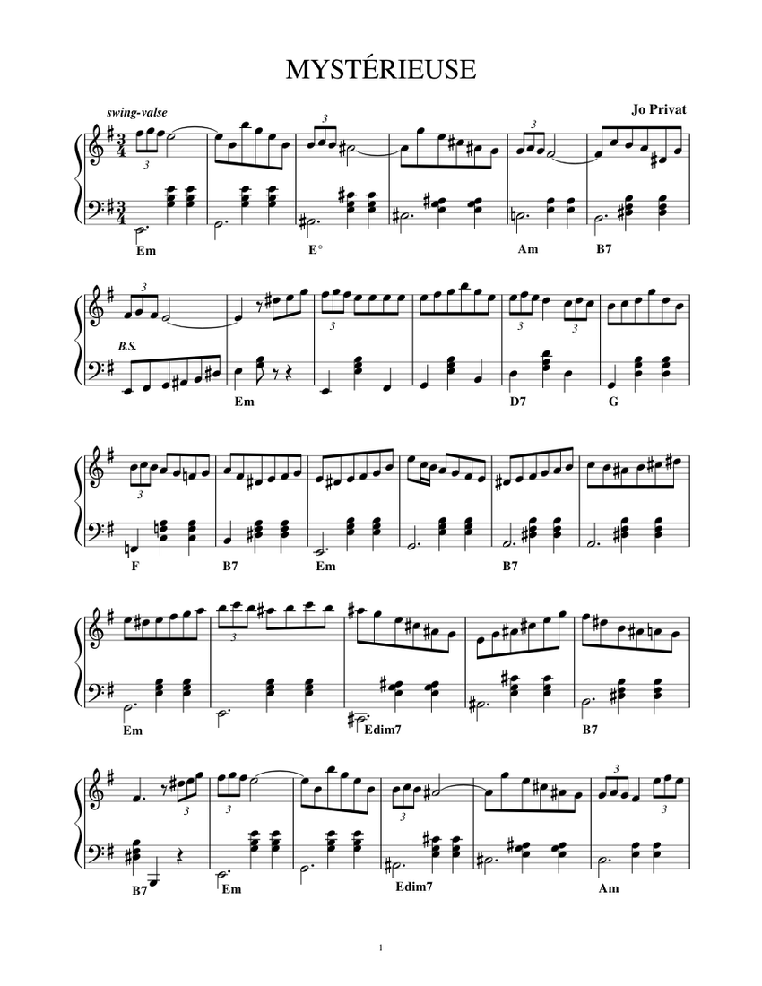MYSTÉRIEUSE J Privat & L Hotellier Sheet Music for Accordion (Solo ...