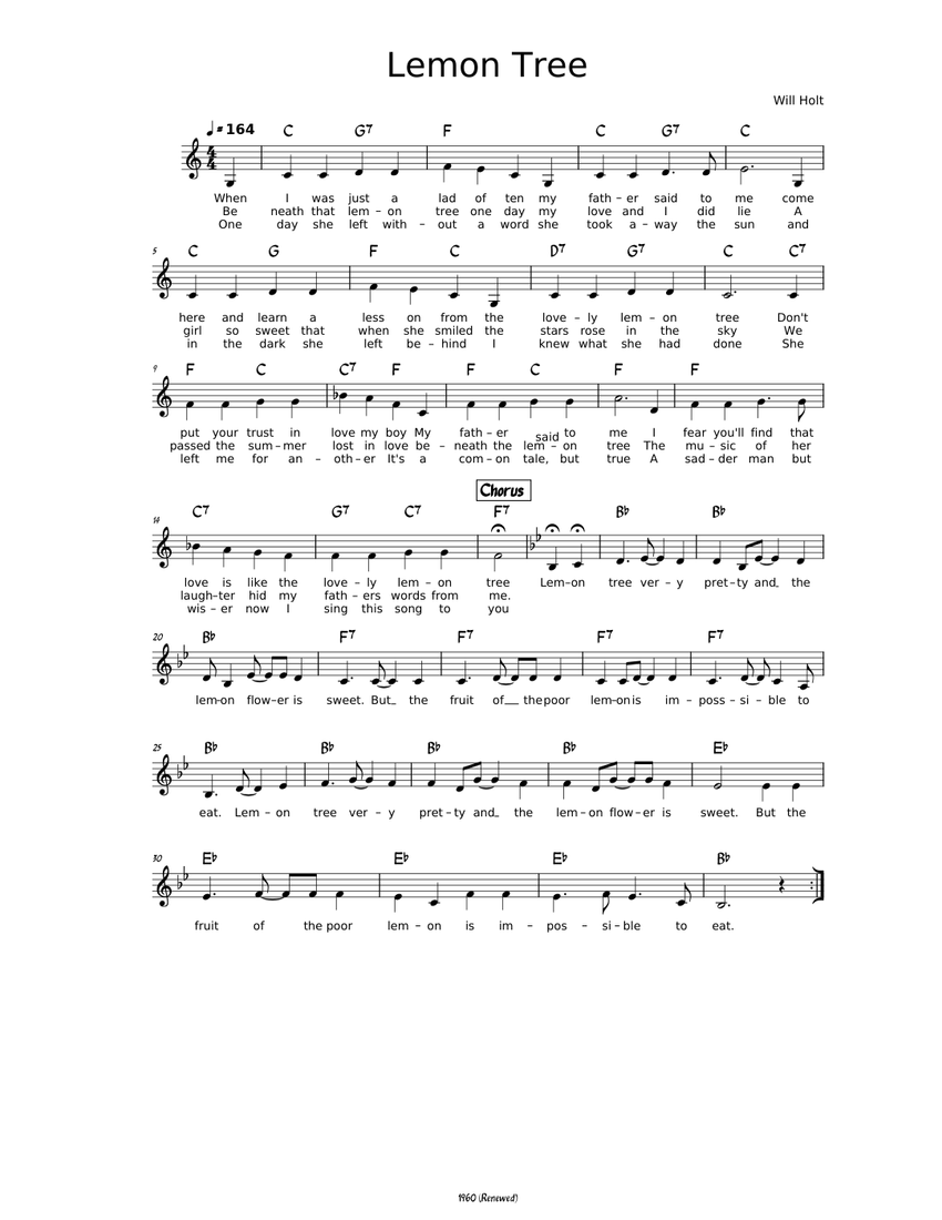 Lemon Tree – Peter, Paul & Mary, Trini Lopez Lemon Tree (Lead Sheet ...