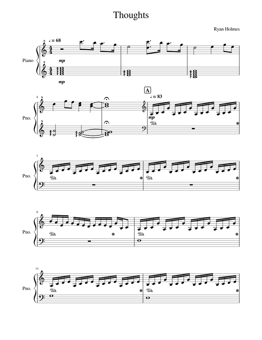 Thoughts Sheet music for Piano, Snare drum, Bass guitar, Bass drum ...