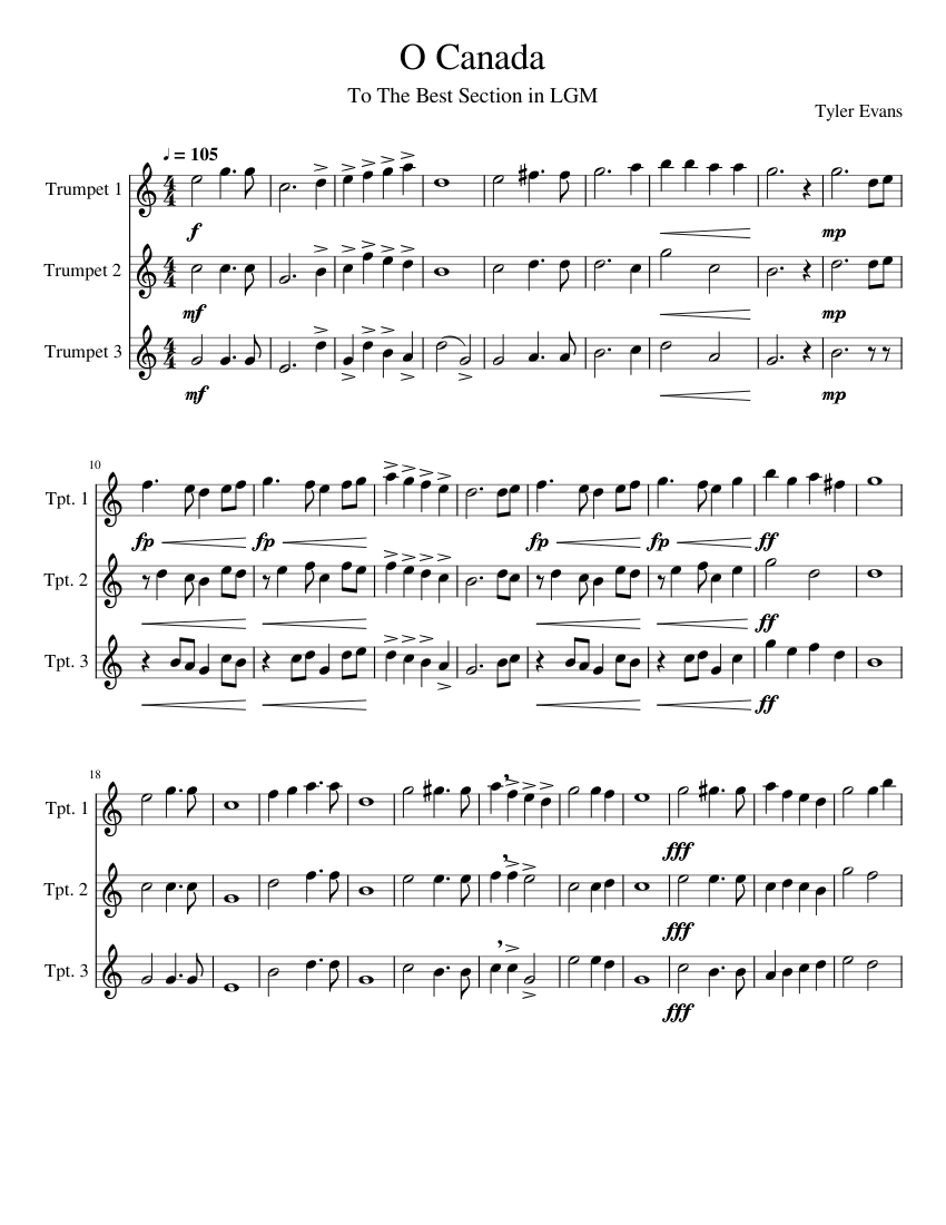 O Canada Sheet music for Trumpet in b-flat (Mixed Trio) | Musescore.com