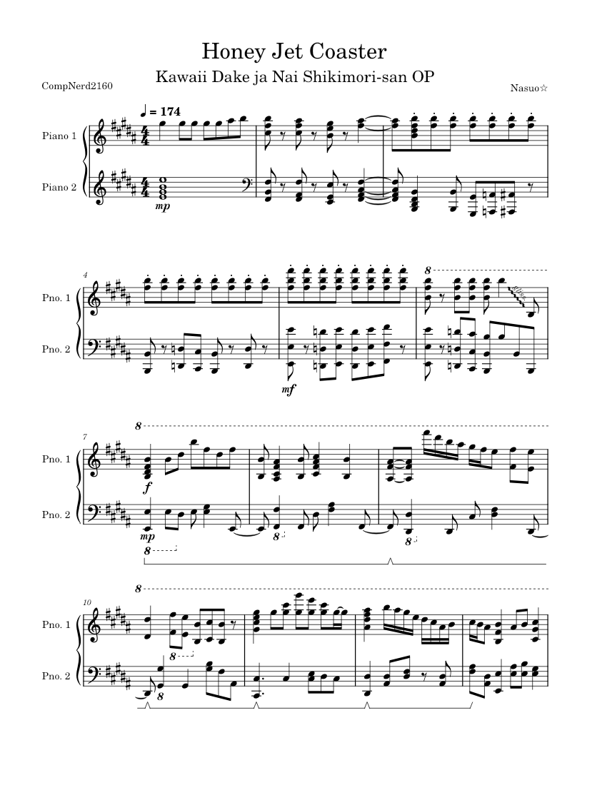 Honey Jet Coaster - Nasuo☆ Sheet Music for Piano (Solo) | MuseScore.com