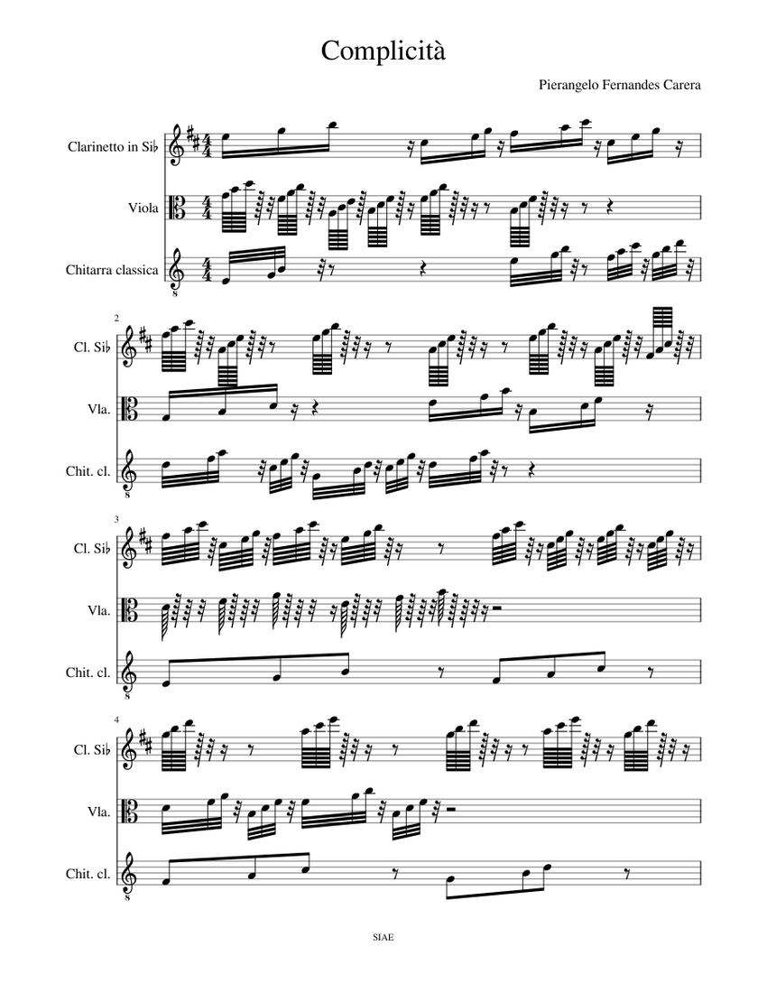 Complicit Sheet music for Clarinet in b-flat, Viola, Guitar (Mixed Trio ...