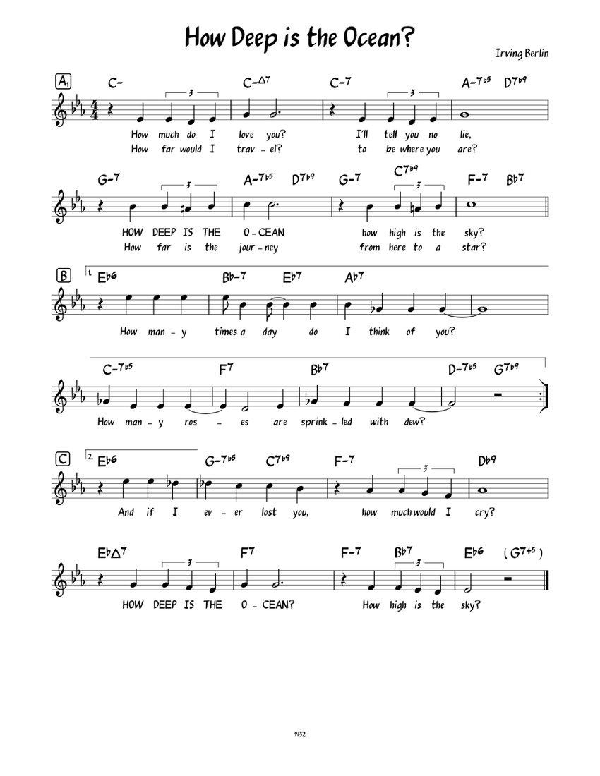 How Deep Is the Ocean? (Lead sheet with lyrics ) Sheet Music with ...