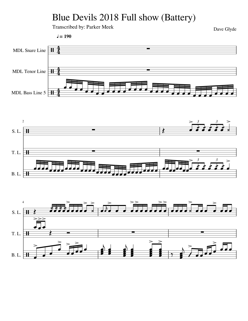 Blue Devils 2018 Full show (Battery) Sheet Music for Snare drum, Tenor ...
