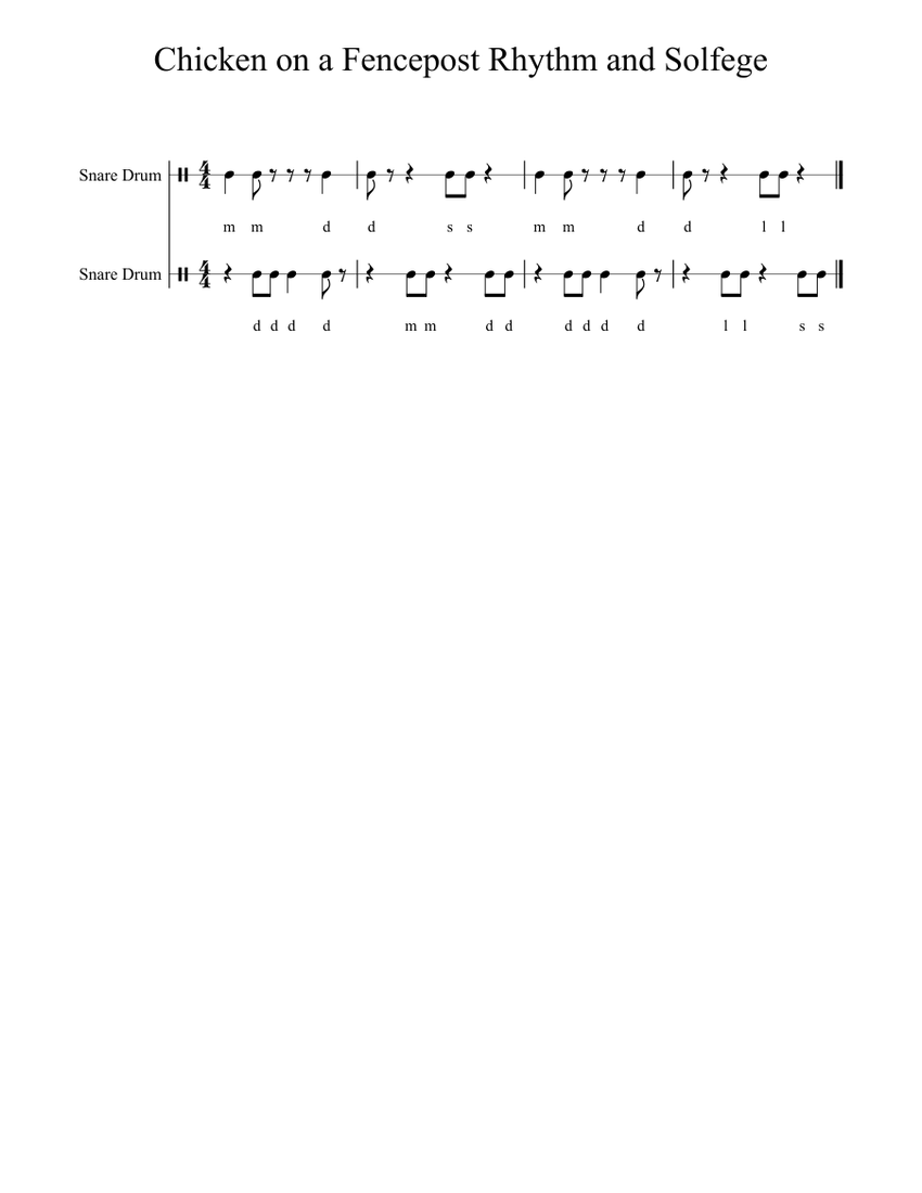 Chicken on a Fencepost Rhythm and Solfege Sheet music for Snare drum ...