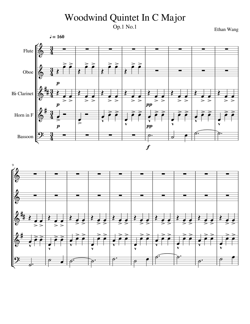 Woodwind Quintet In C Major Sheet music for Flute, Oboe, Clarinet in b ...