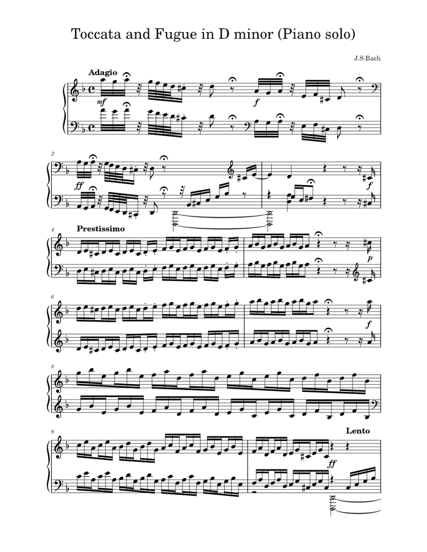 Toccata and Fugue in D minor, BWV 565 – Johann Sebastian Bach Sheet ...
