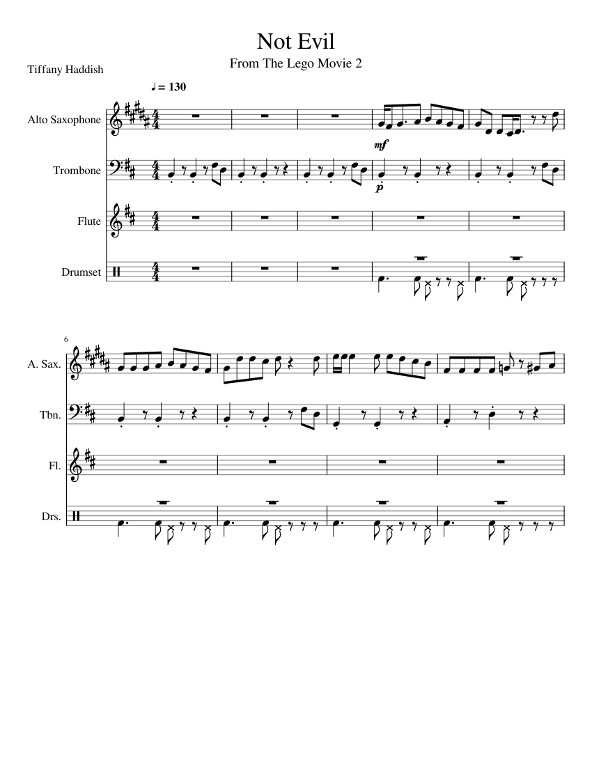Not Evil- WIP Sheet Music for Trombone, Flute, Saxophone alto, Drum ...