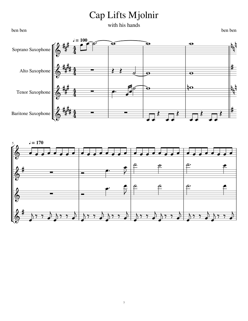 Cap Lifts Mjolnir Sheet music for Saxophone alto, Saxophone tenor ...