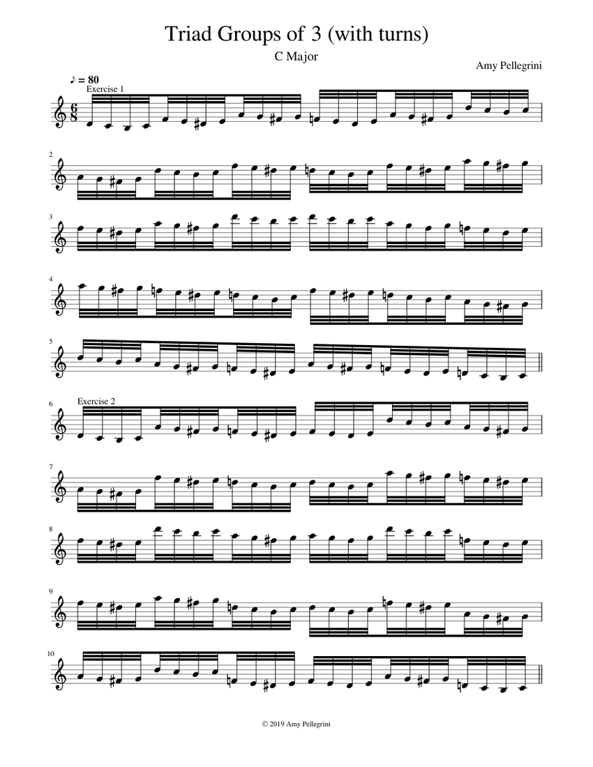 Triad Groups of 3 Drills - with turns (C Major) Sheet music for Piano ...