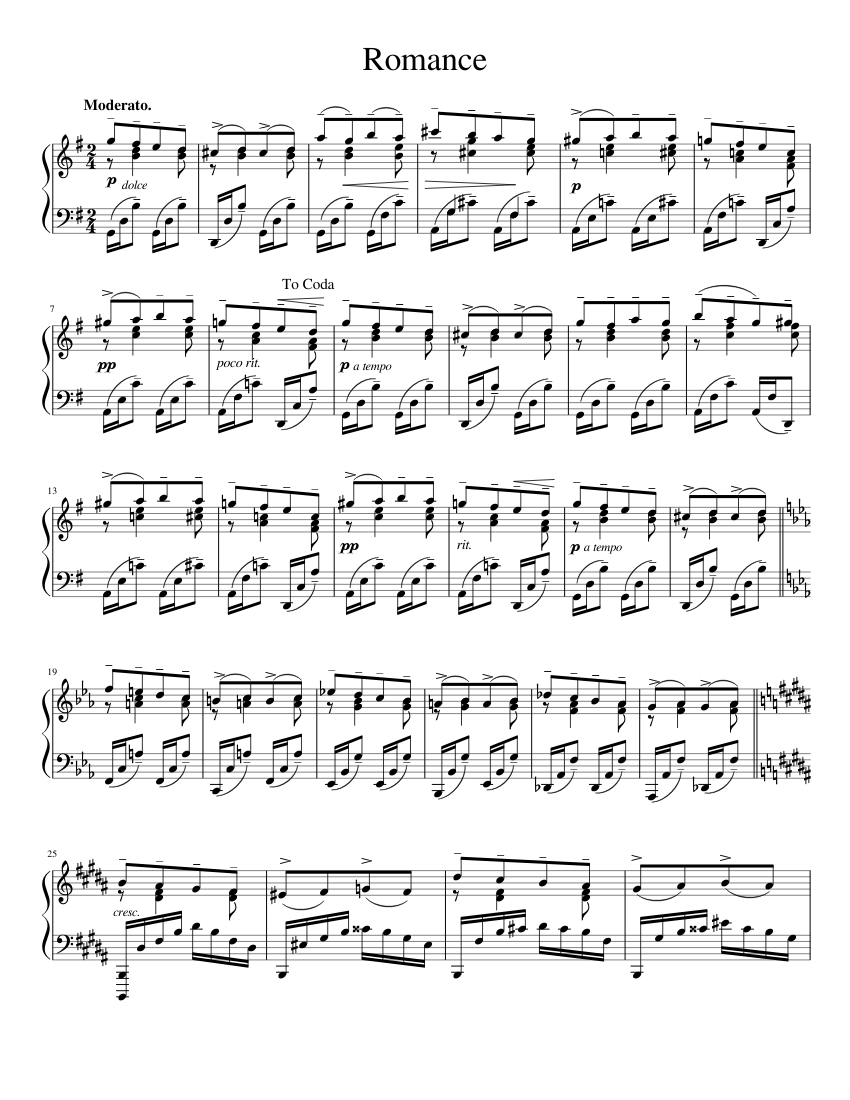 Romance Sheet Music for Piano (Solo) | MuseScore.com