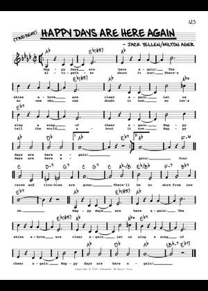 Happy days are here again - Milton Ager And Jack Yellen Sheet Music ...