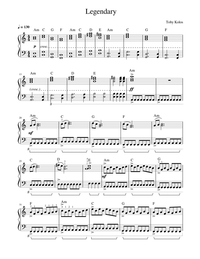 Legendary - An Easy Epic Score for Piano Sheet Music with Chords for ...