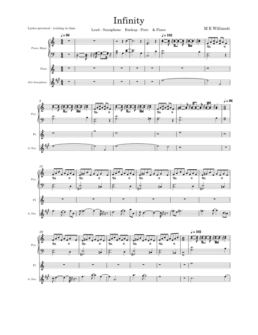 Infinity - M R Willimott Sheet music for Piano, Flute, Saxophone alto ...