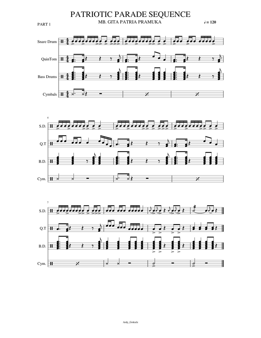 PART 1 PERCUSION PATRIOTIC PARADE SEQUENCE Sheet music for Snare drum ...