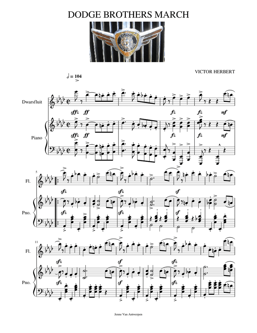 DODGE BROTHERS MARCH – VICTOR HERBERT Sheet music for Piano, Flute ...