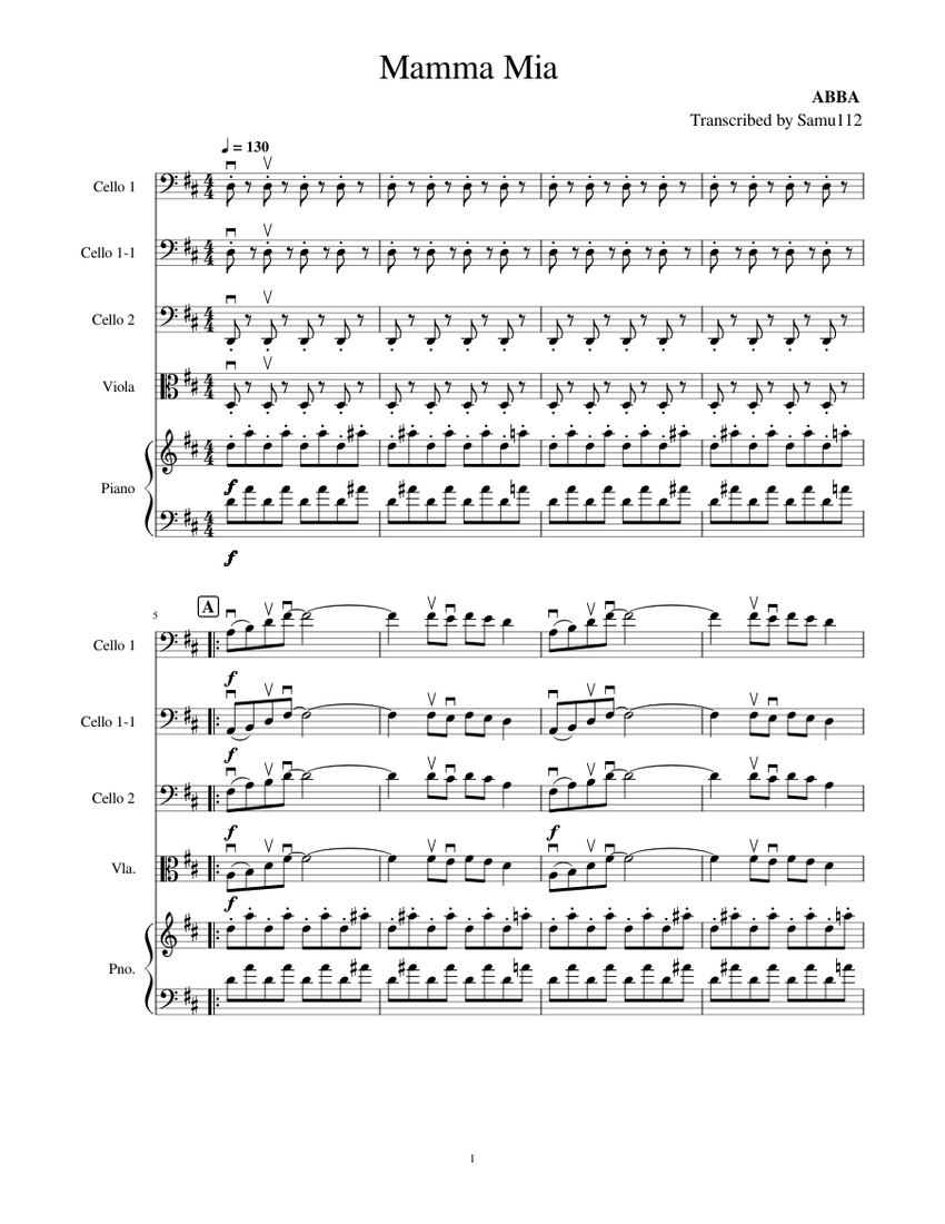 Mamma mia – ABBA Mamma Mia-0327 Sheet music for Piano, Cello (Mixed ...