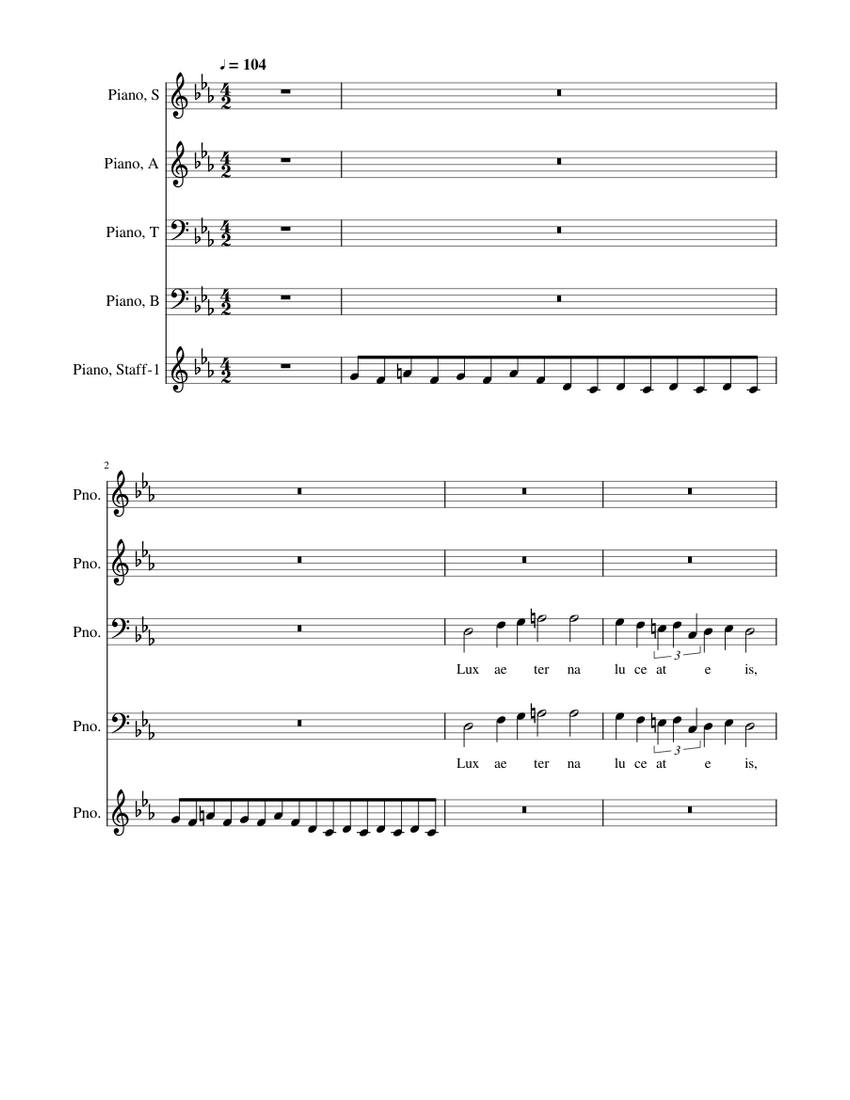 Requiem 9. Lux aeterna sopraan Sheet music for Piano (Mixed Quintet ...