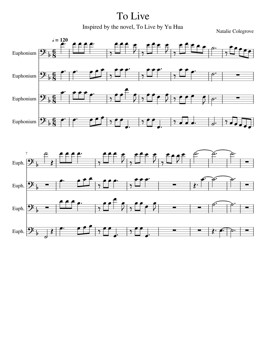 To Live Sheet music for Euphonium (Mixed Quartet) | Musescore.com
