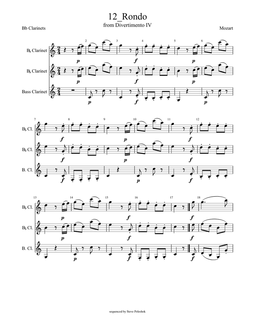 12_Rondo Sheet music for Clarinet bass, Woodwinds (other) (Mixed Trio ...