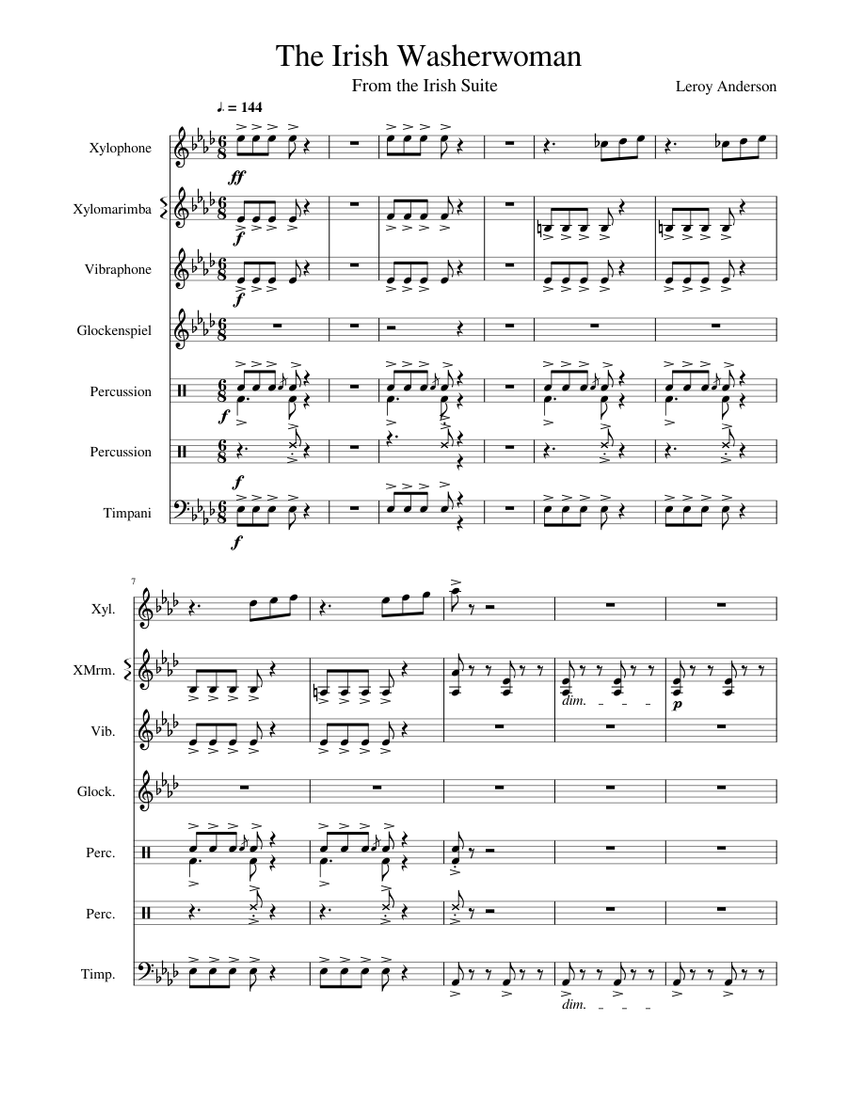 The Irish Washerwoman Sheet music for Timpani, Vibraphone, Glockenspiel ...