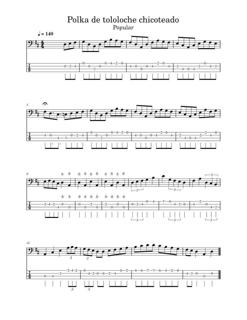 Tololoche chicoteado Sheet music for Bass guitar (Solo) | Musescore.com