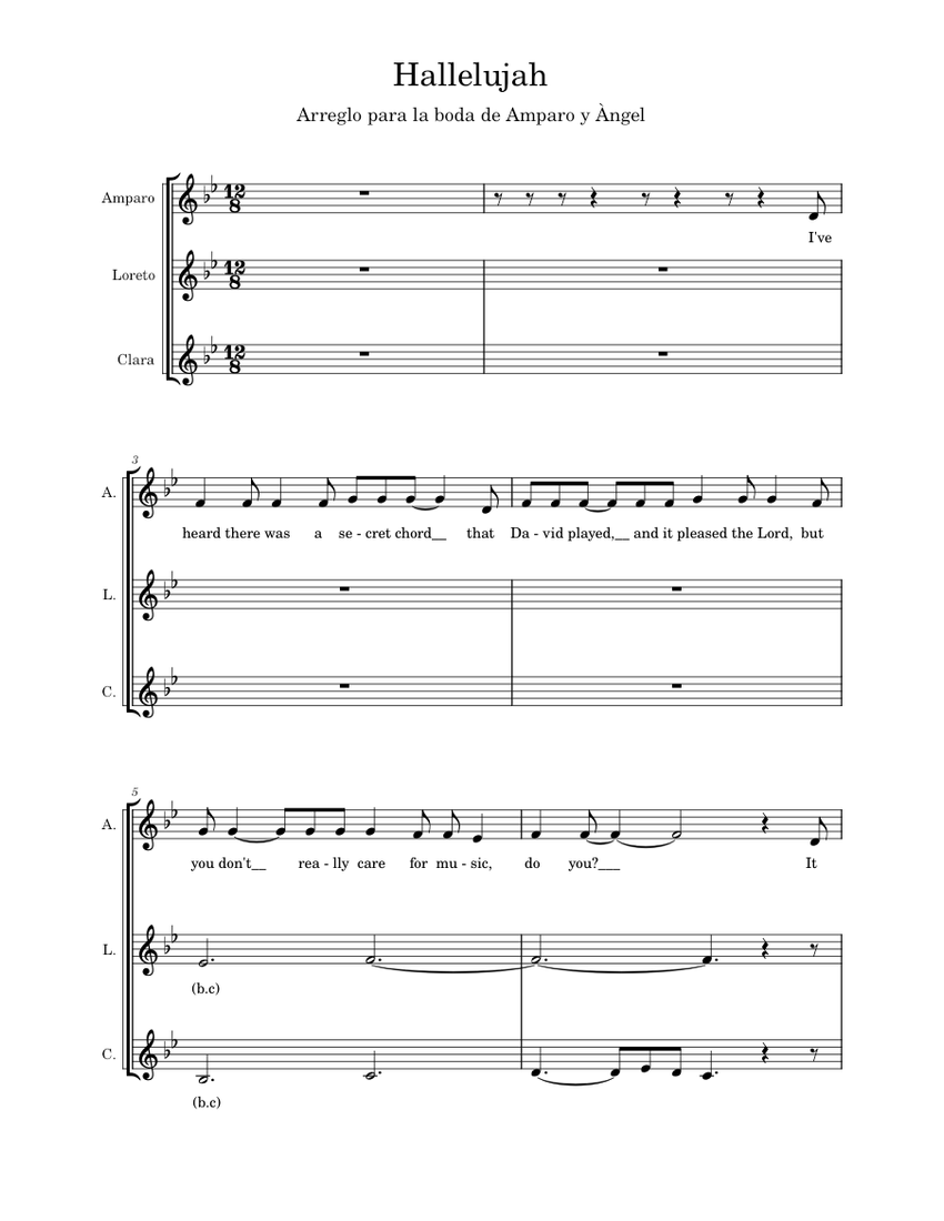 Hallelujah – Leonard Cohen Hallelujah Sheet music for Soprano, Alto ...