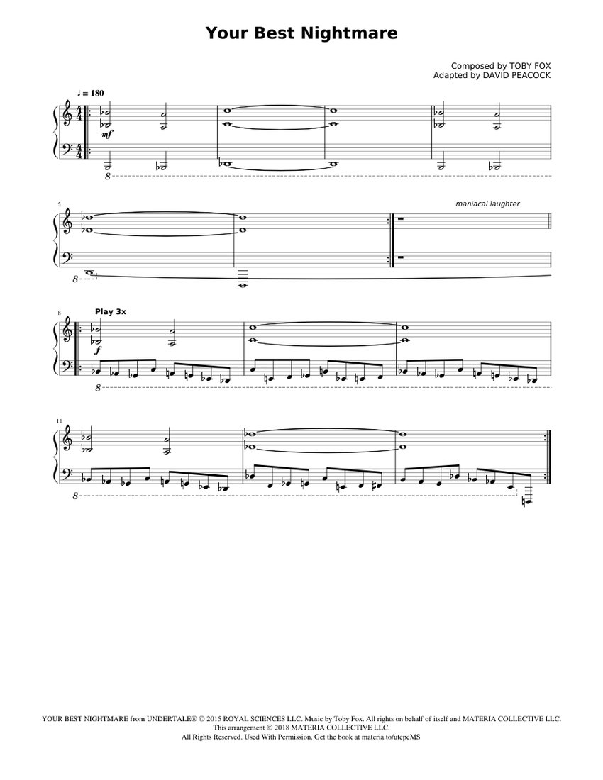 Your Best Nightmare (UNDERTALE Complete Piano Sheet Music) Sheet Music ...