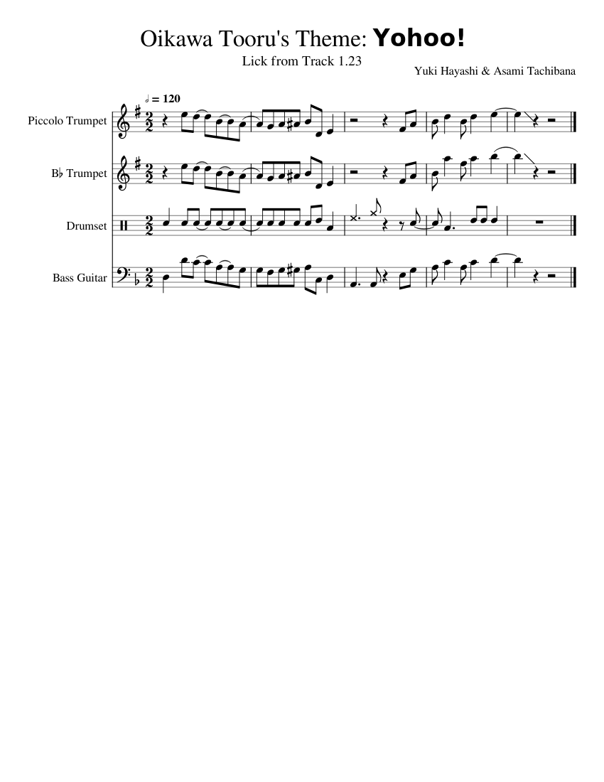 Oikawa Tooru's Theme: Yohoo! Sheet music for Trumpet piccolo, Trumpet ...