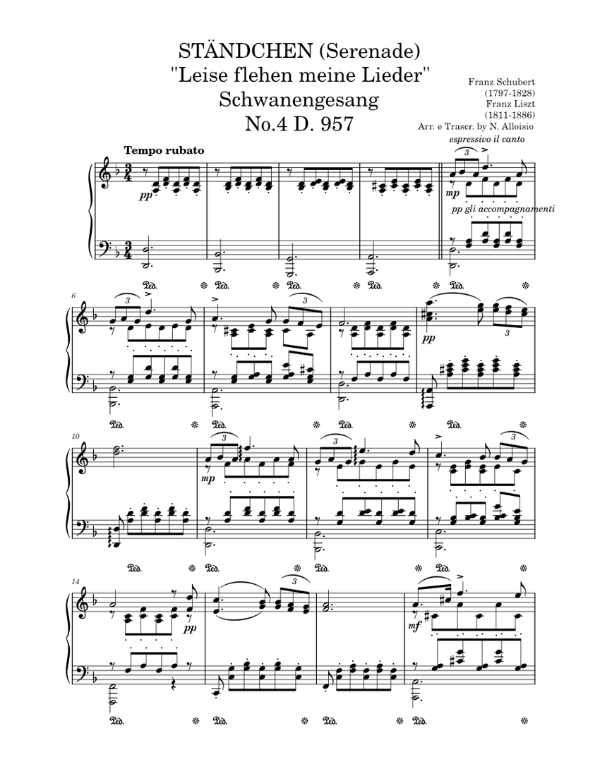 Ständchen (Schwanengesang No. 4 D. 957), Schubert-Liszt Sheet Music for ...