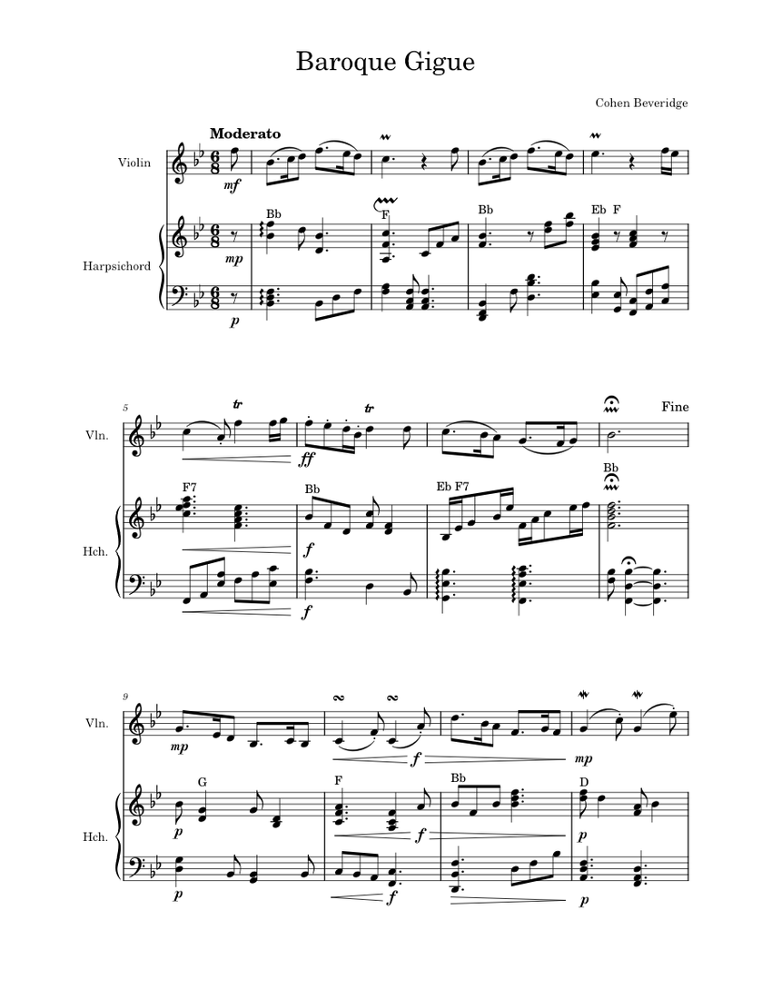 Baroque Gigue - Cohen Beveridge Sheet music for Harpsichord, Violin ...