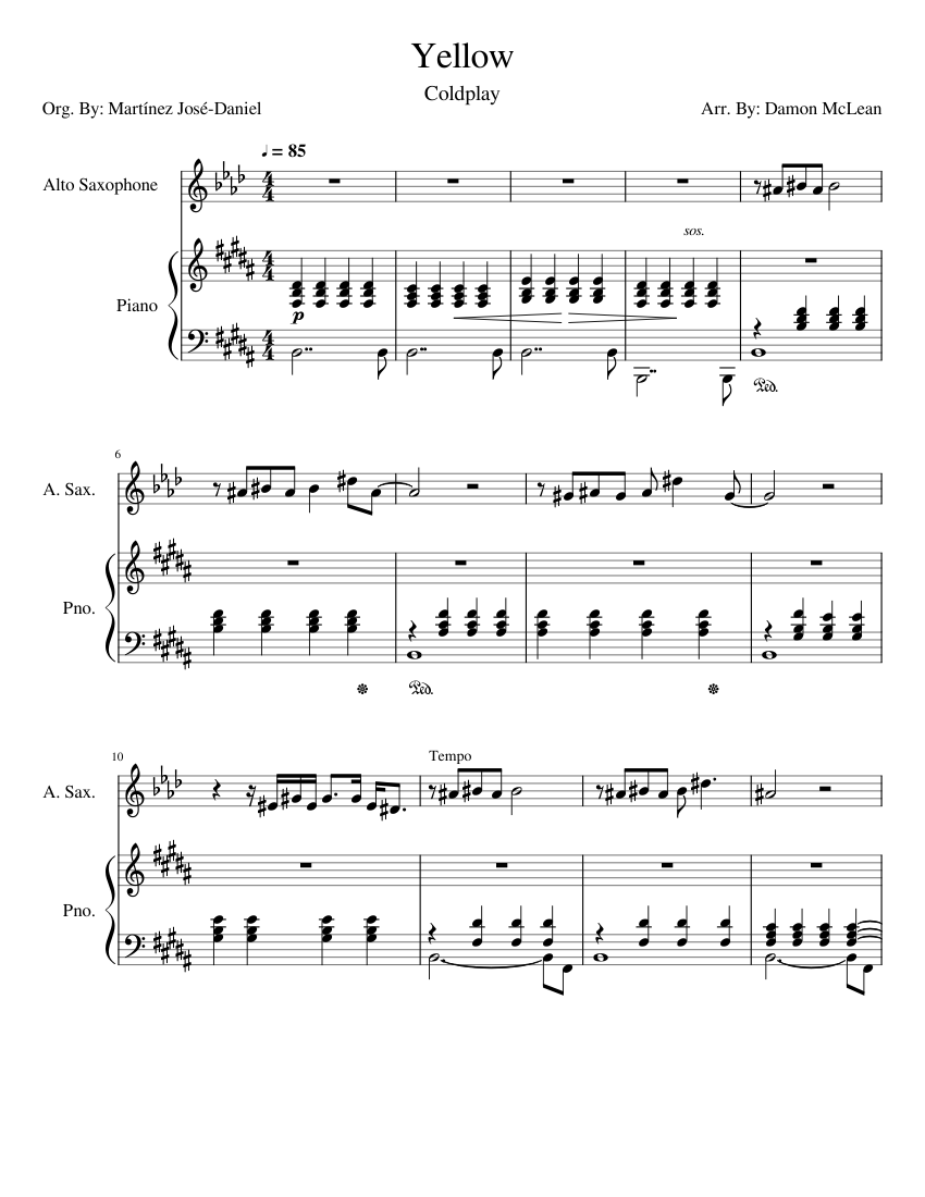 Yellow Sheet Music for Piano, Saxophone alto (Solo) | MuseScore.com