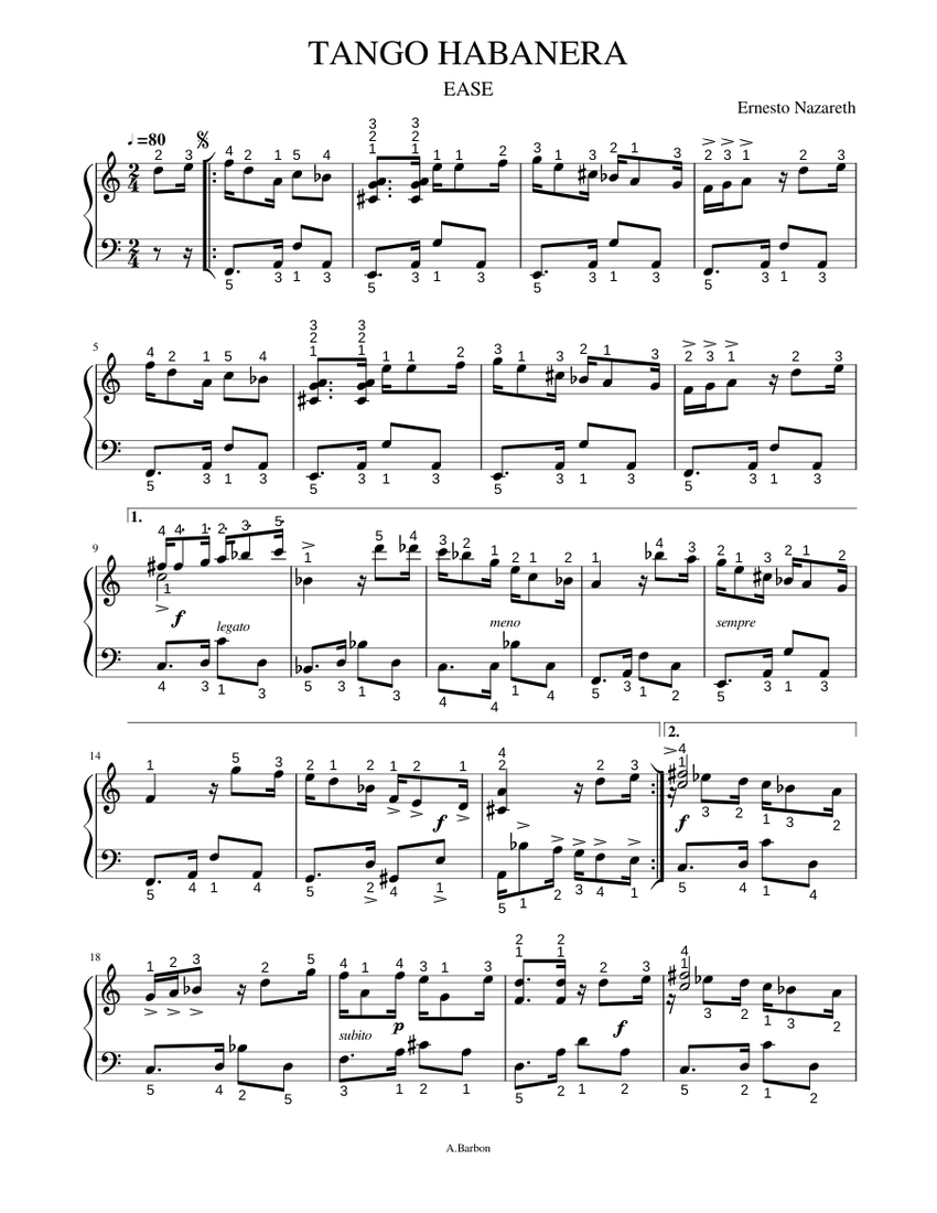 TANGO HABANERA ease Sheet Music for Piano (Solo) easy | MuseScore.com