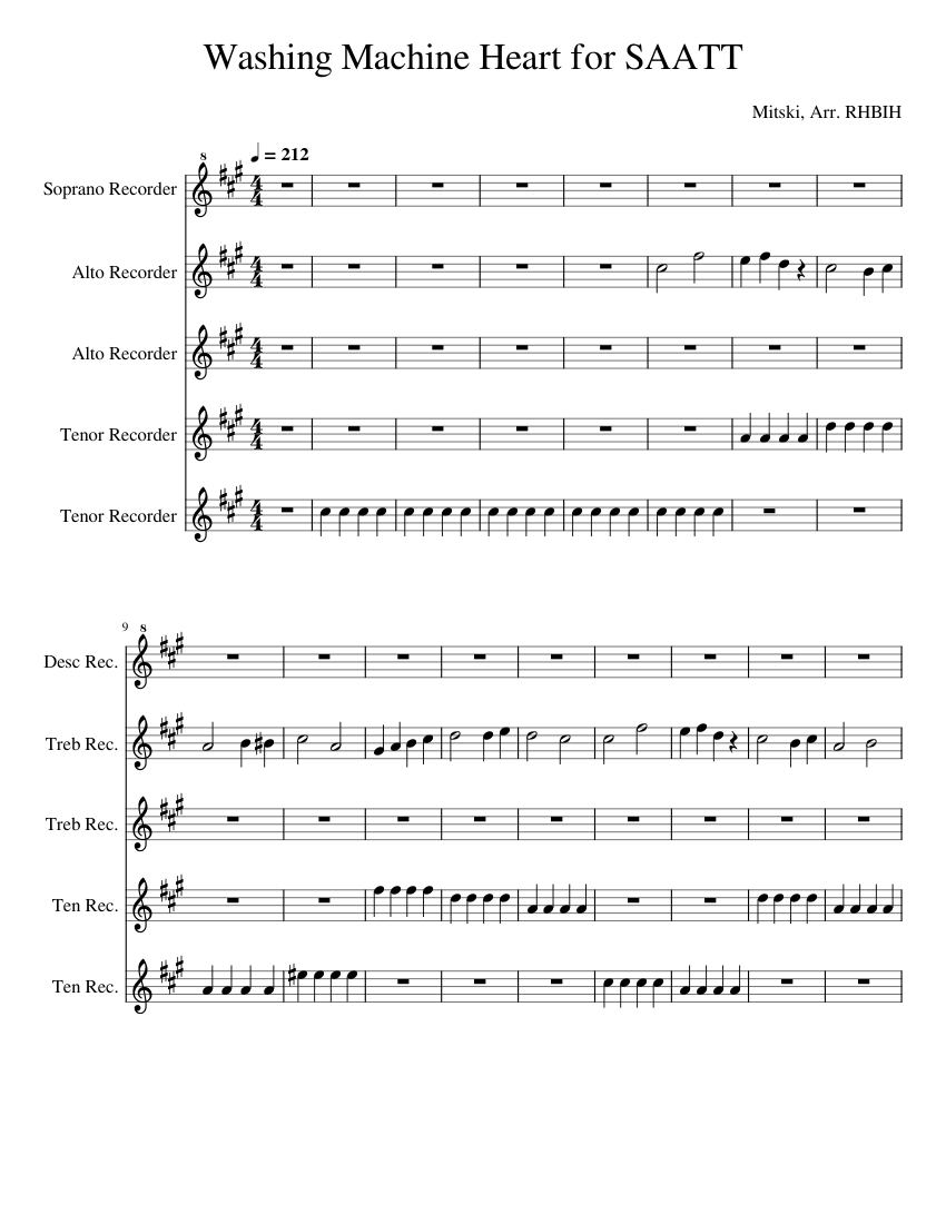 Washing machine Heart – Mitski Sheet Music for Recorder (Woodwind ...