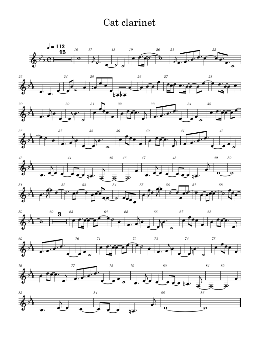 Cat – C418 Cat, C418 Clarinet Solo Sheet Music for Clarinet in b-flat ...