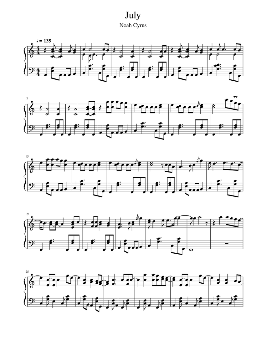 July - Noah Cyrus Sheet music for Piano (Solo) | Musescore.com