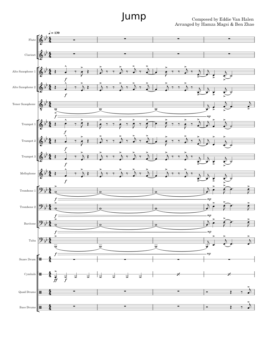 Jump (Marching Band) Sheet Music for Trombone, Tuba, Flute, Clarinet in ...