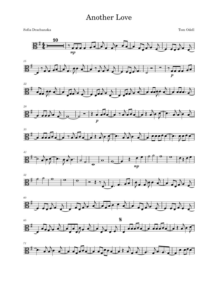 Another love – Tom Odell Sheet Music for Viola (Solo) | MuseScore.com