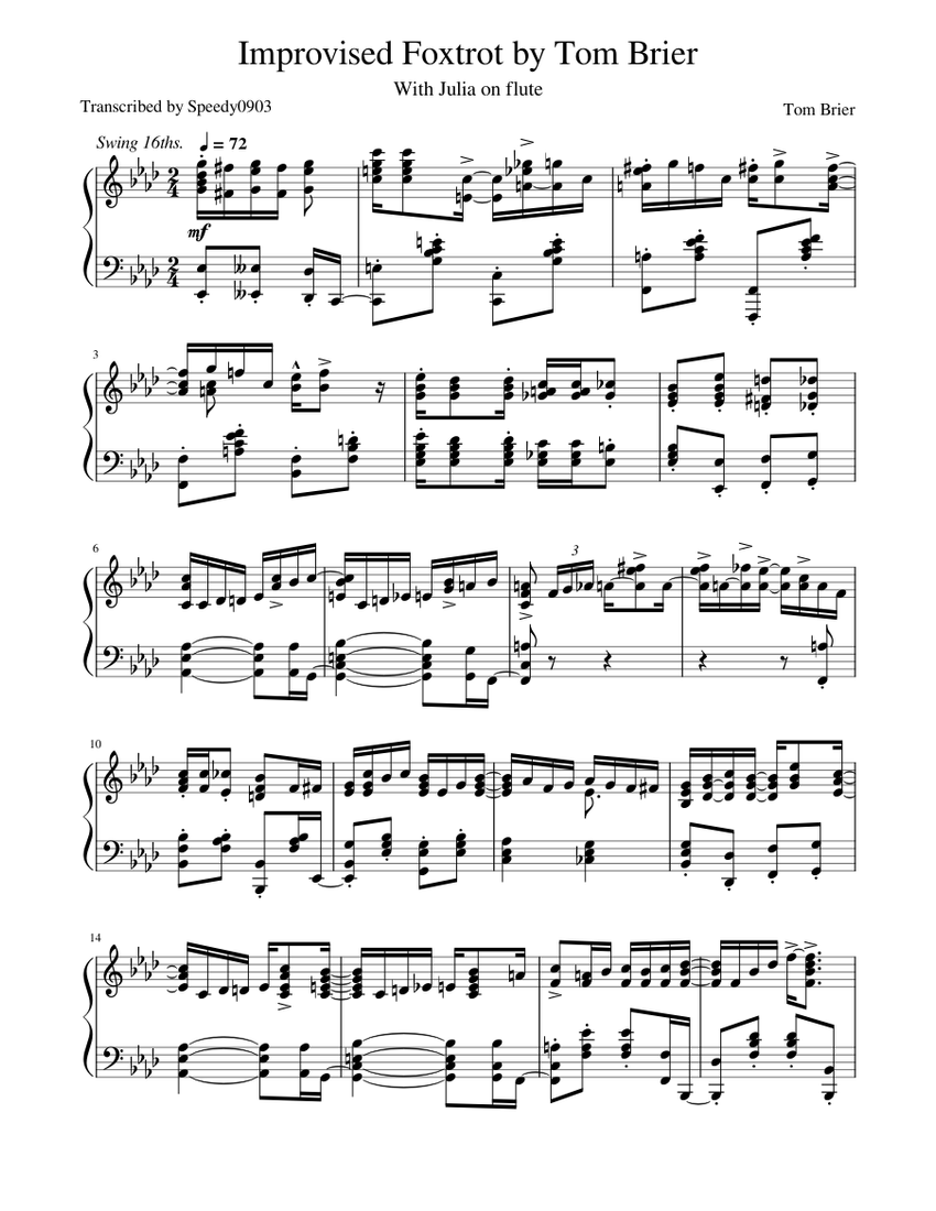 Improvised Foxtrot by Tom Brier Sheet Music for Piano (Solo) | MuseScore.com