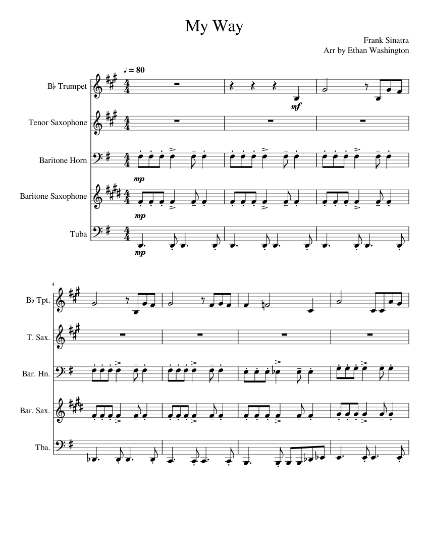 My Way by Frank Sinatra for Quintet Sheet music for Tuba, Saxophone ...